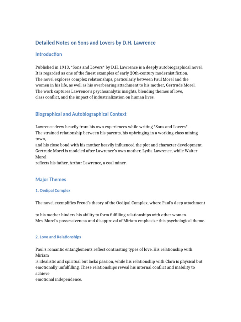 Analysis of D.H. Lawrence's Sons and Lovers | PDF | Sons And Lovers