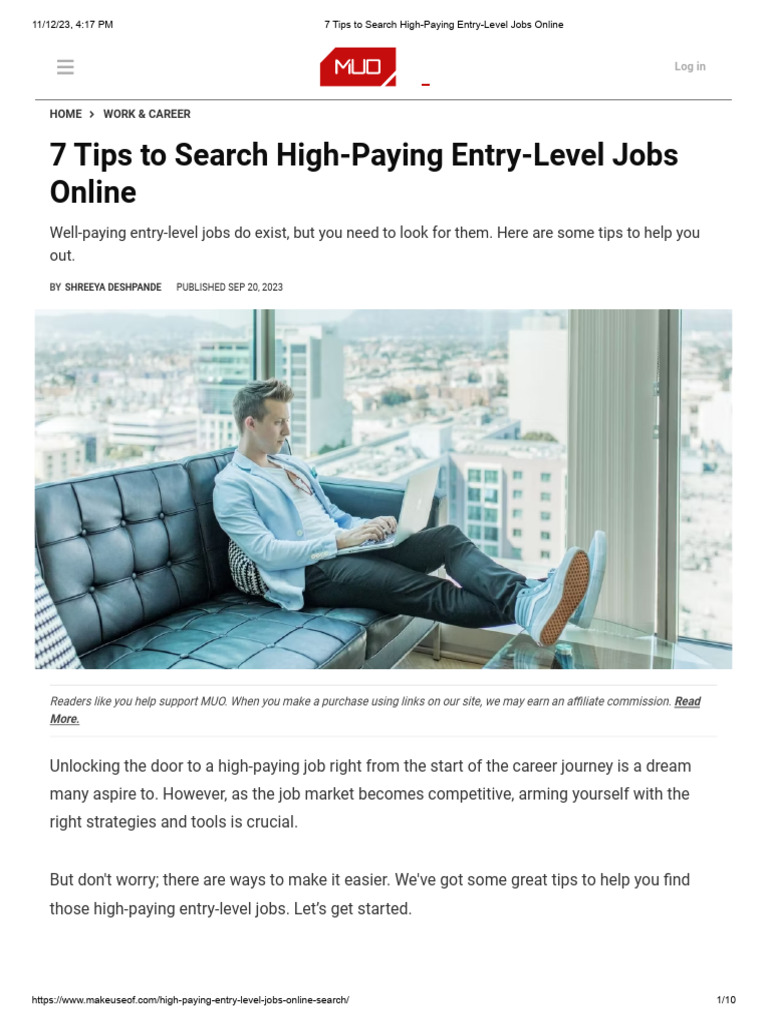 7 Tips To Search High-Paying Entry-Level Jobs Online | PDF