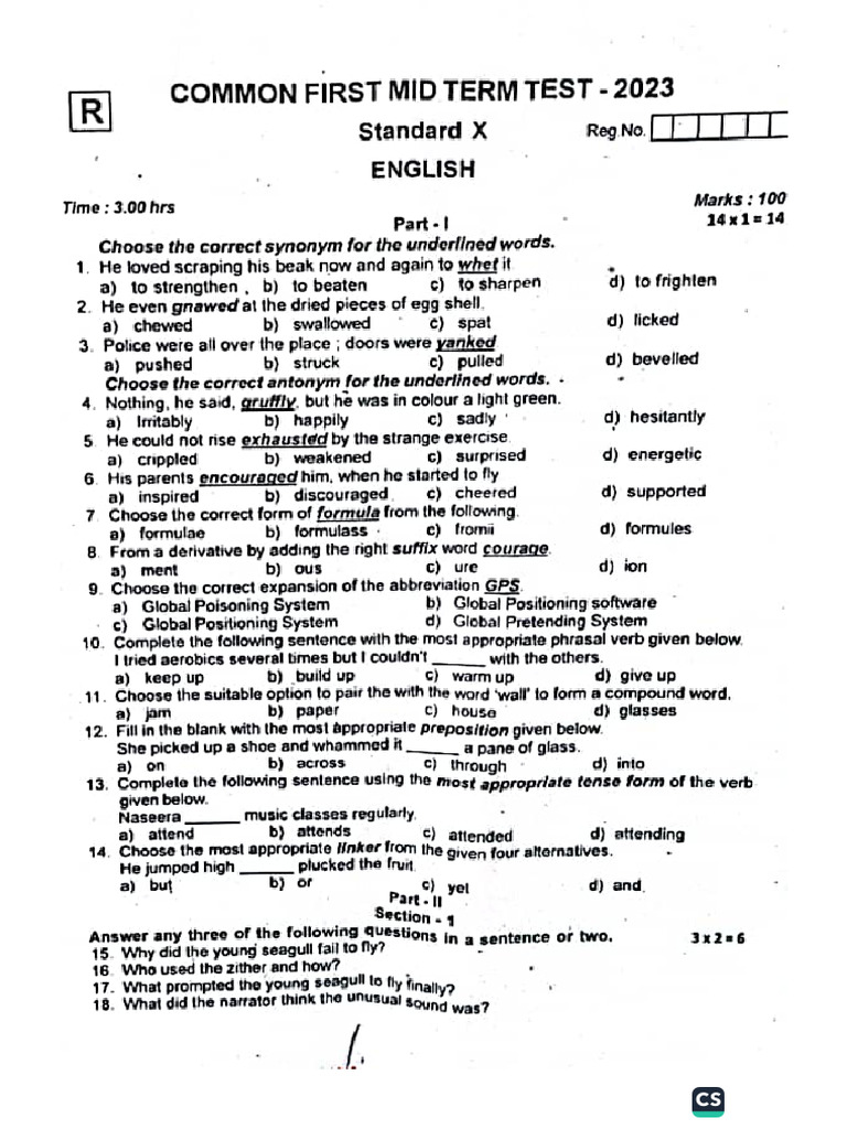 10th_English_1st_Mid_Term_Exam_2023_Original_Question_Paper_Ranipet | PDF