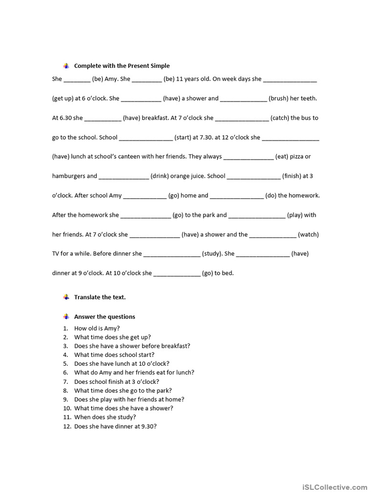 Present Simple Reading Comprehension | PDF | Lunch | Cuisine