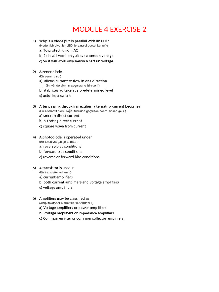 MODULE 4 EXERCISE 2 Eng-Turk | PDF