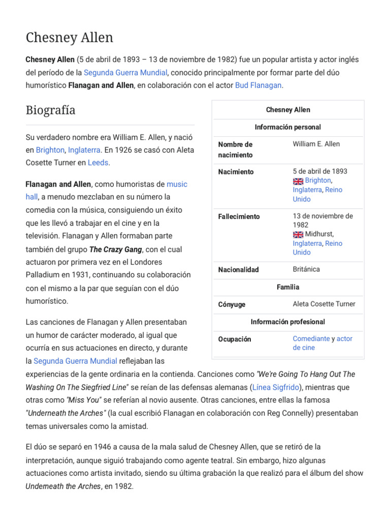Chesney Allen - Wikipedia, La Enciclopedia Libre | PDF