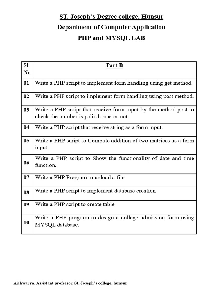 php lab part b manual | PDF | Php | File Format php lab part b manual | PDF | Php | File Format