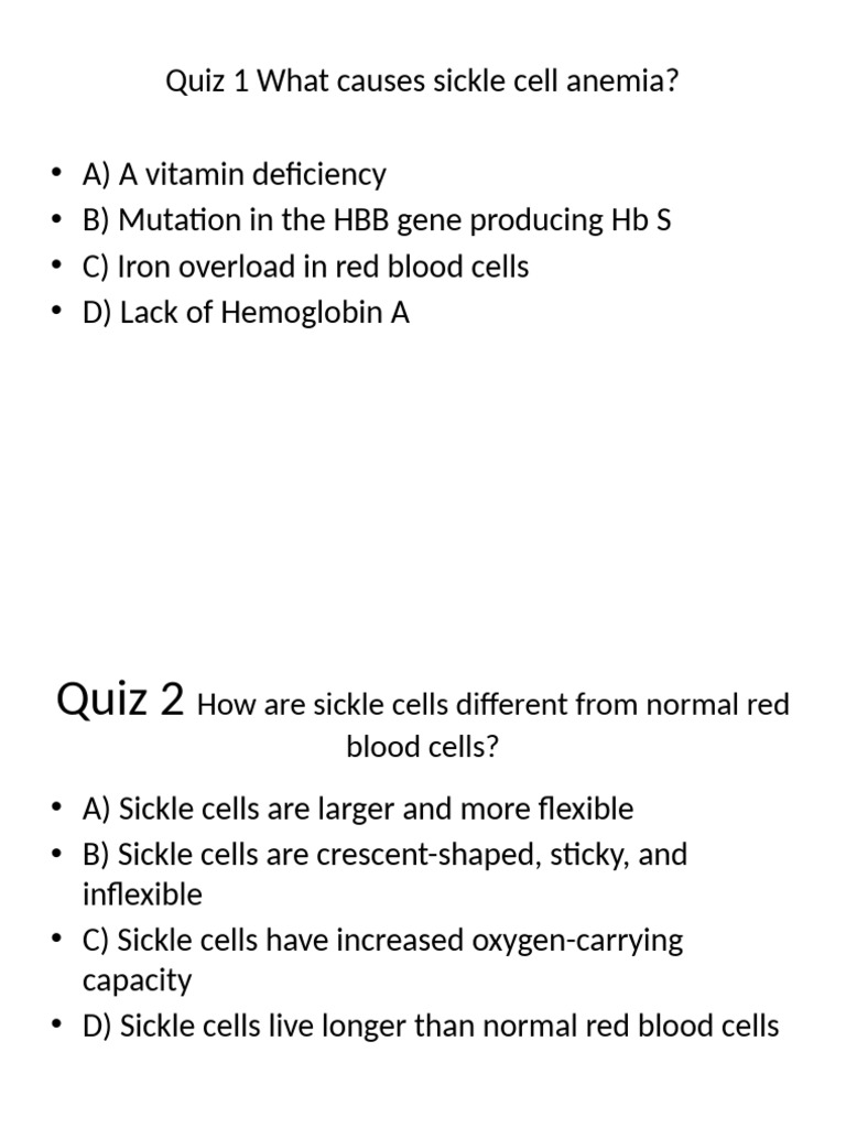 Sickle Cell Anemia Quiz | PDF | Anemia | Vertebrates