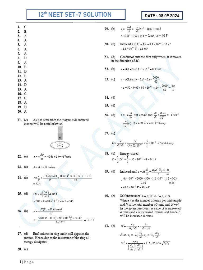12th NEET Set-7 Solution | PDF | Ligand | Coordination Complex