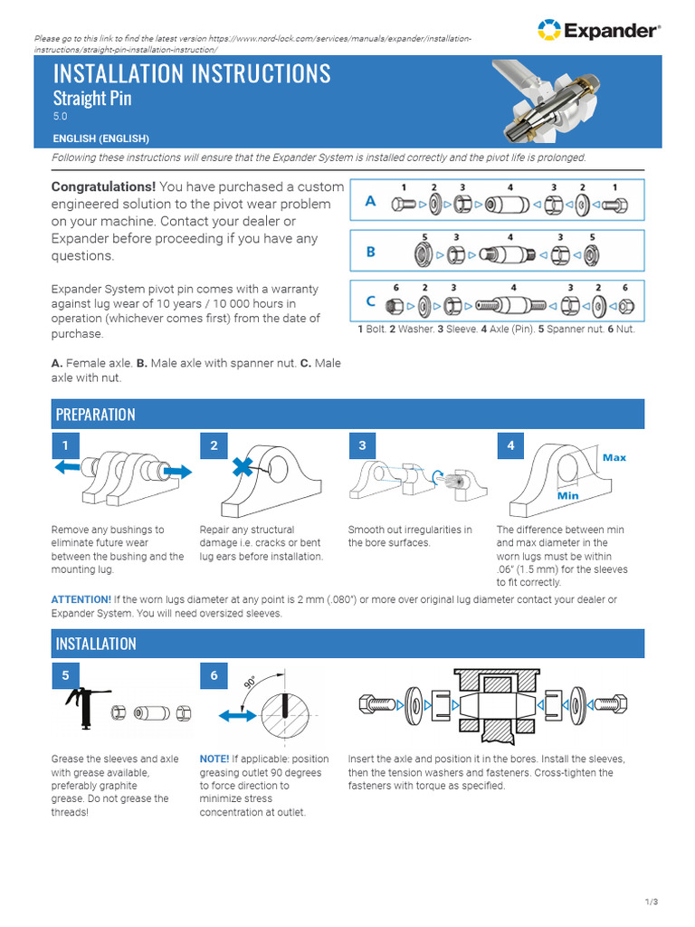 1 - Straight Pin - Expander System Installation Instruction - Nord Lock ...