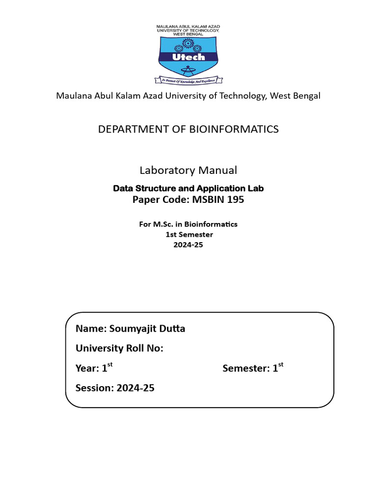Bioinformatics Data Structure Lab Manual | PDF | Computer Programming ...