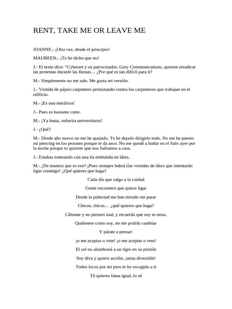Rent, Take Me or Leave Me | PDF