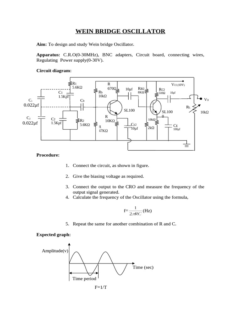 Wein Bridge Oscillator Design Guide | PDF | Electronic Oscillator ...