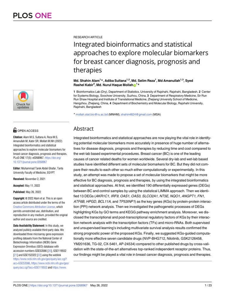 Breast Cancer Biomarkers and Bioinformatics II | PDF | Ligand (Biochemistry) | Molecular Binding