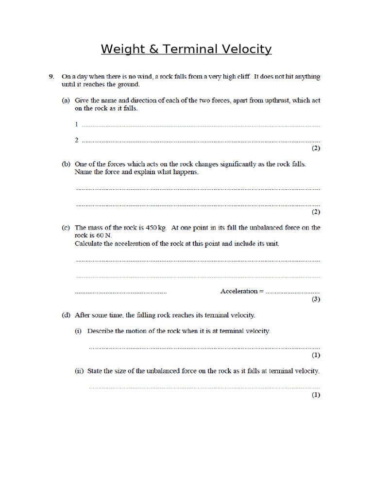 Weight & Terminal Velocity Problems | PDF