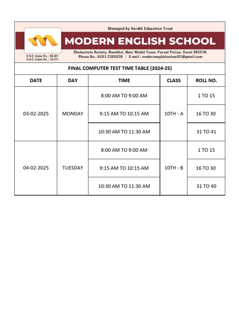 Comp Timetable | PDF