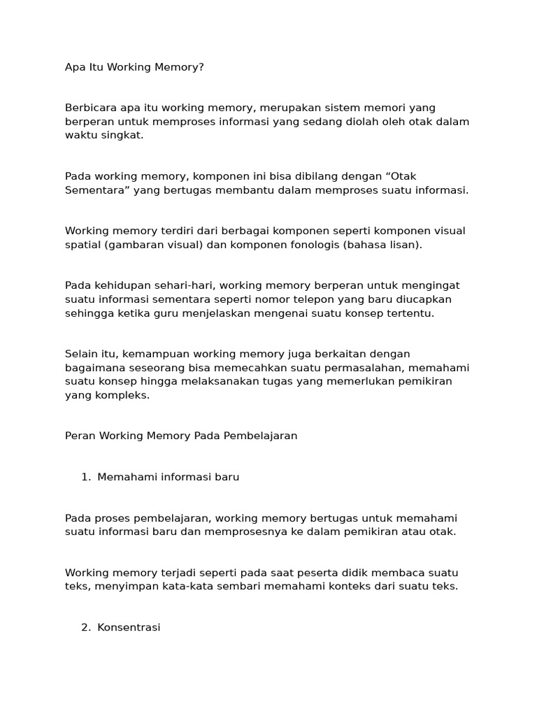 Working Memory Dan Long Term Memory | PDF