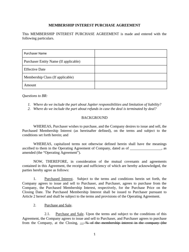 Membership Interest Purchase Agreement | PDF | Bankruptcy | Tax Deduction