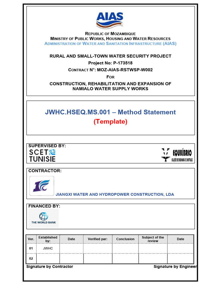JWHC - HSE.MS.001 - Method Statement | PDF | Safety | Regulatory Compliance