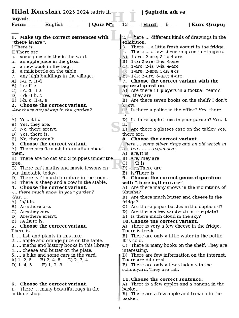 English 5 Quiz13 2023-2024 | PDF