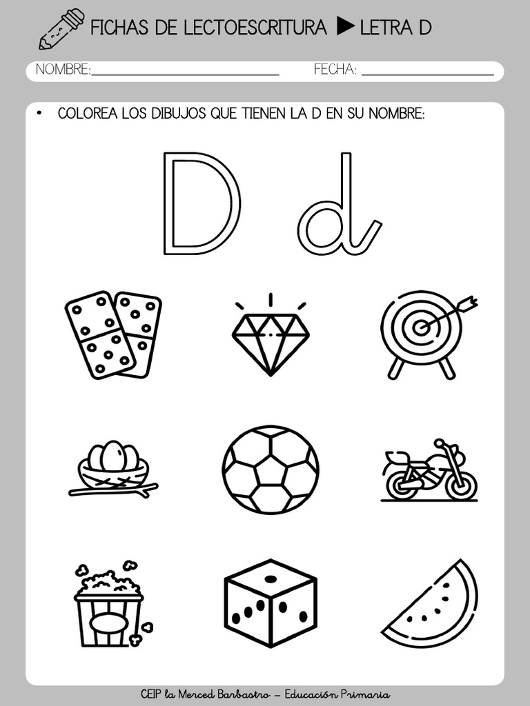 Fichas de Lectoescritura: Letra D | PDF