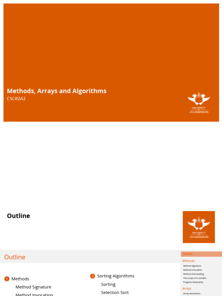 Java Methods, Arrays, and Sorting Algorithms | PDF | Method (Computer Programming) | Scope ...
