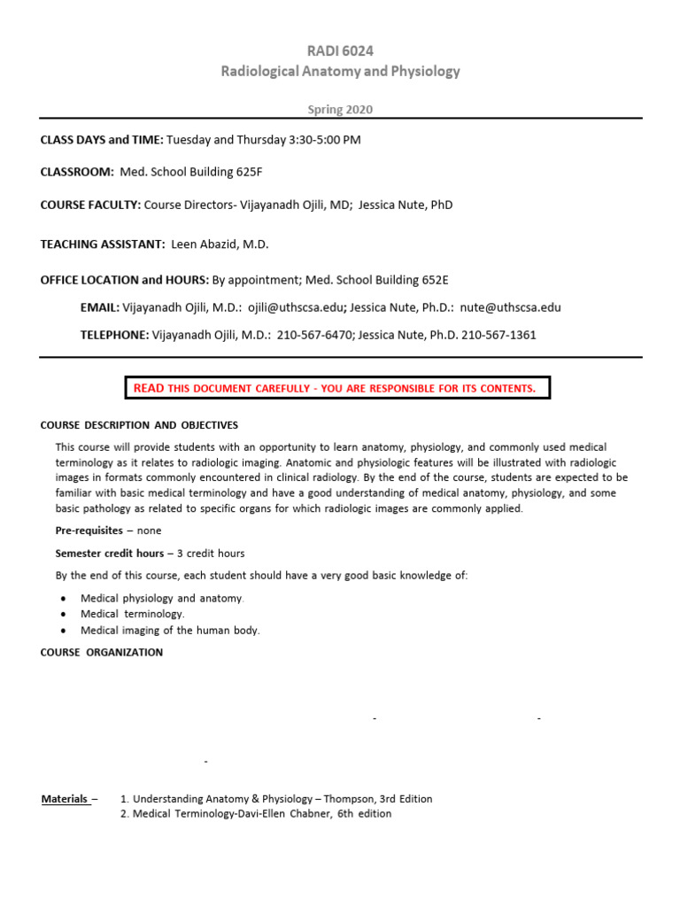 RADI 6024 Spring 2020 Syllabus - 12192019 - 0 | PDF | Doctor Of ...
