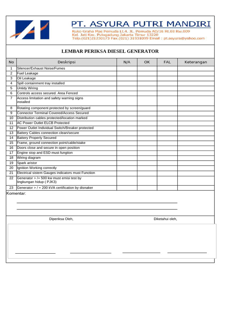 Form Inspeksi Peralatan | PDF | Electrical Connector | Ac Power Plugs ...