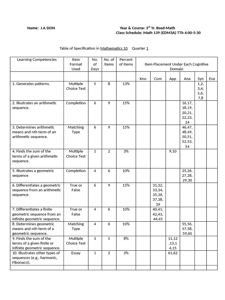 TOS (MATH 139) | PDF | Sequence | Numbers