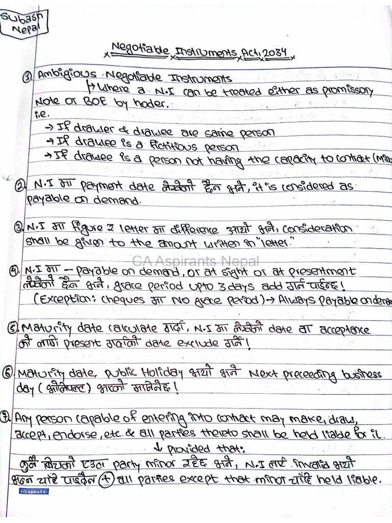 Handwritten Note For Negotiable Instrument Act, 2034 | PDF