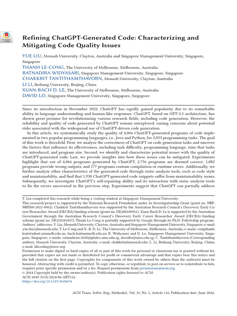 Refining ChatGPT-Generated Code | PDF | Mann–Whitney U Test | Software ...