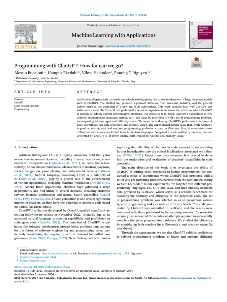 Programming With ChatGPT How Far Can We - 2024 - Machine Learning With Applicat | PDF | Computer ...