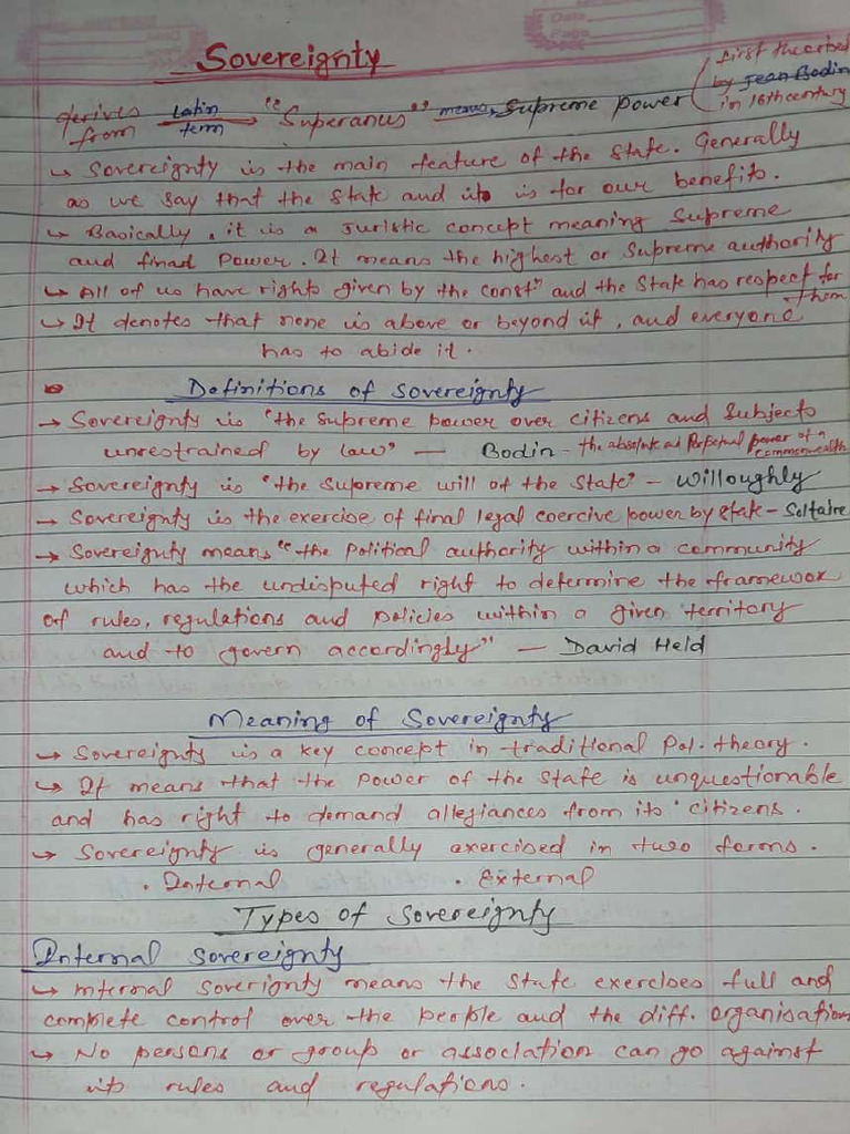 Sovereignty - Notes by B Sharma | PDF