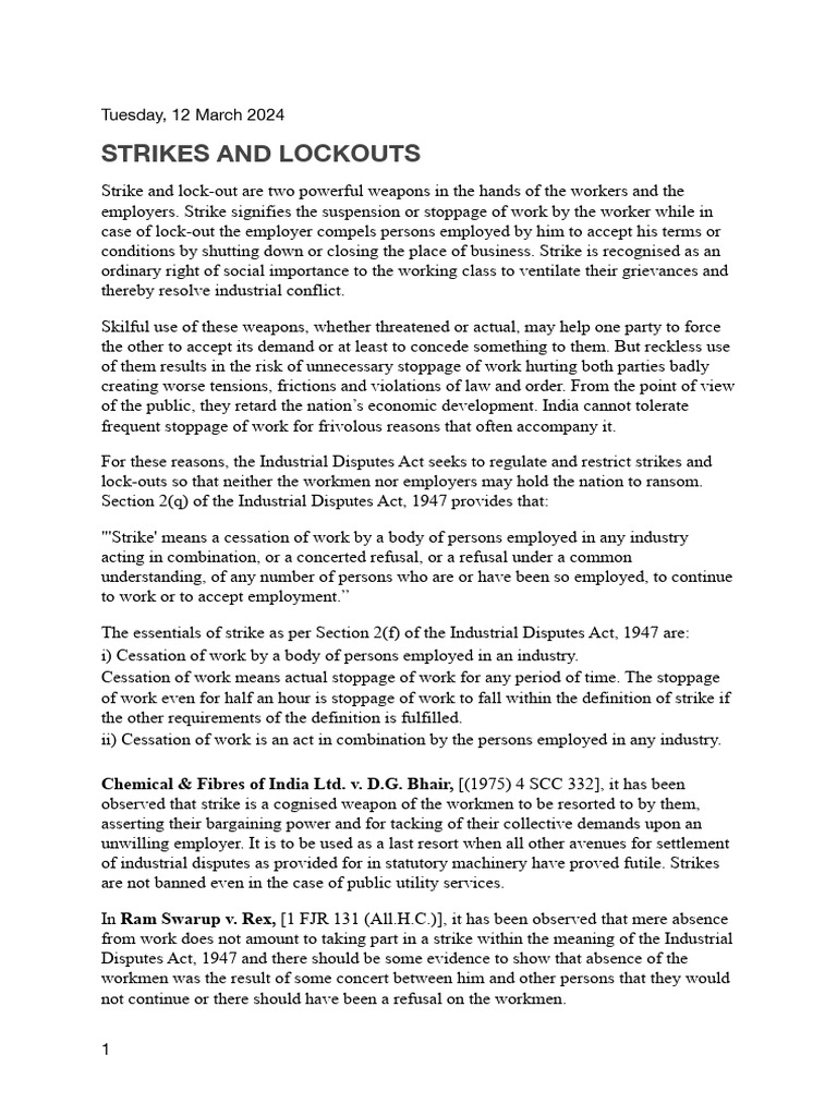 Strikes and Lockout | PDF | Lockout (Industry) | Strike Action