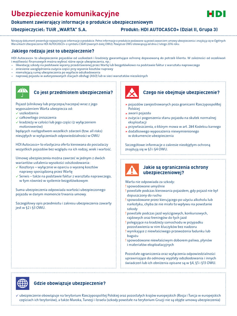 OWU HDI AutoCasco Plus C5641 IPID | PDF