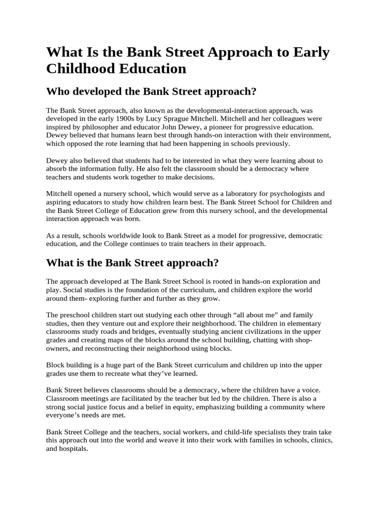 Bank Street Approach | PDF | John Dewey | Teachers