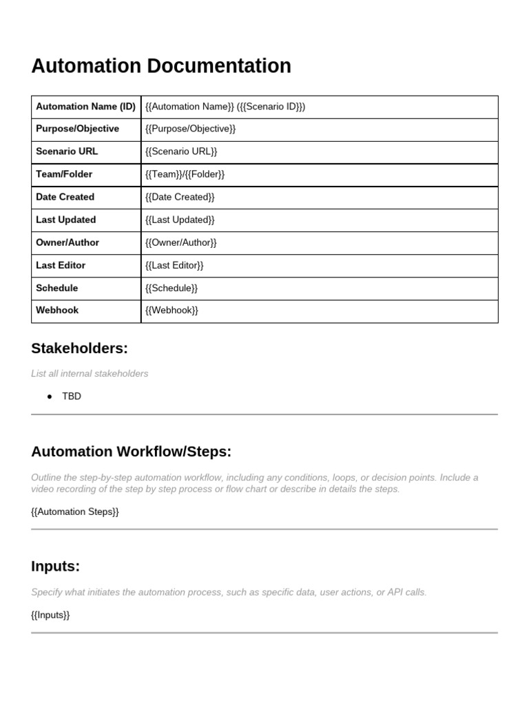 Automation Documentation Template | PDF | Automation | Performance ...