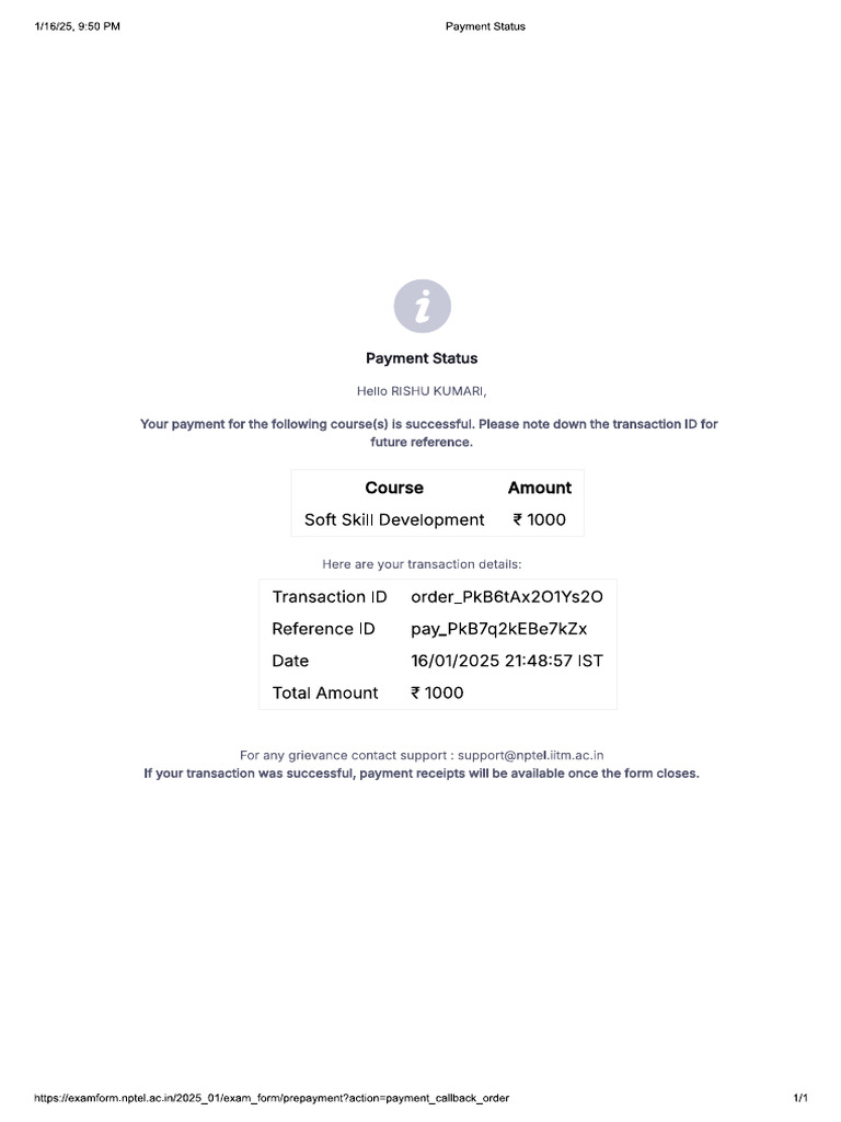 NPTEL Payment Rishu | PDF