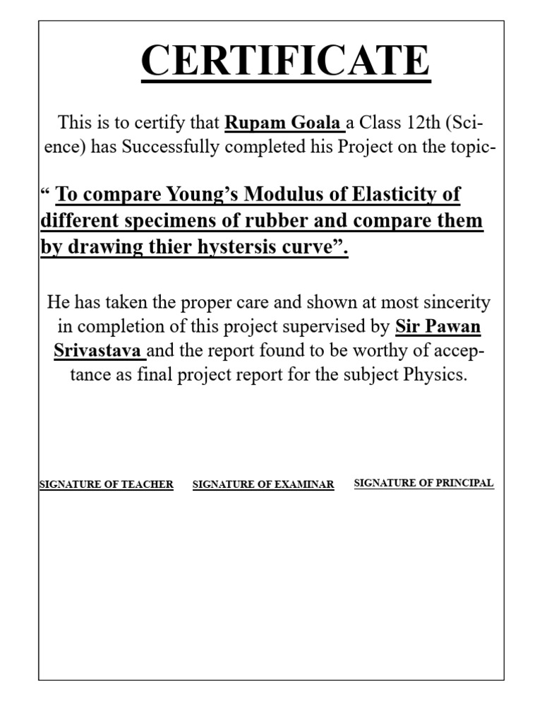Certificate of Project Completion in Physics | PDF