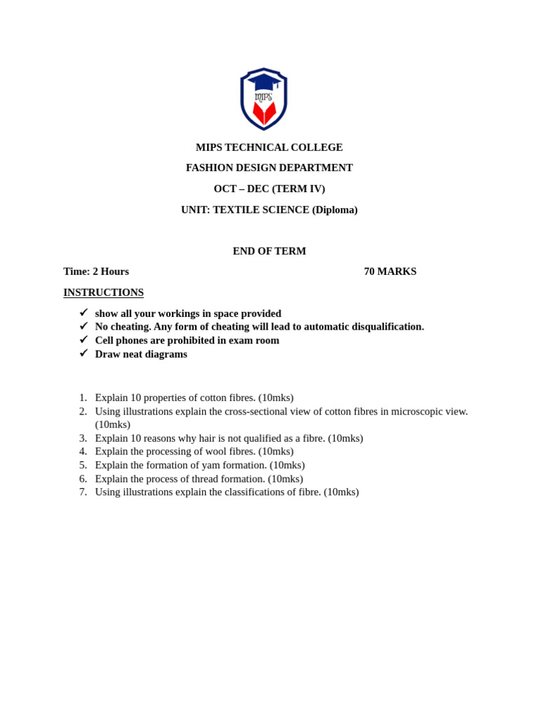 Fashion Design Exam Papers Overview | PDF | Color | Yarn