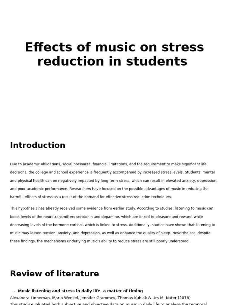 Effects of Music On Stress Reduction in Students | PDF | Stress ...