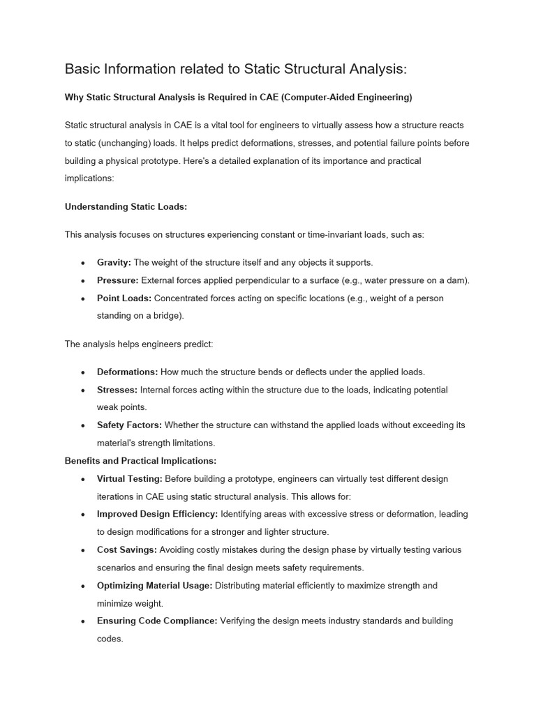 Basic Information Related To Static Structural Analysis | PDF | Structural Analysis | Structural ...