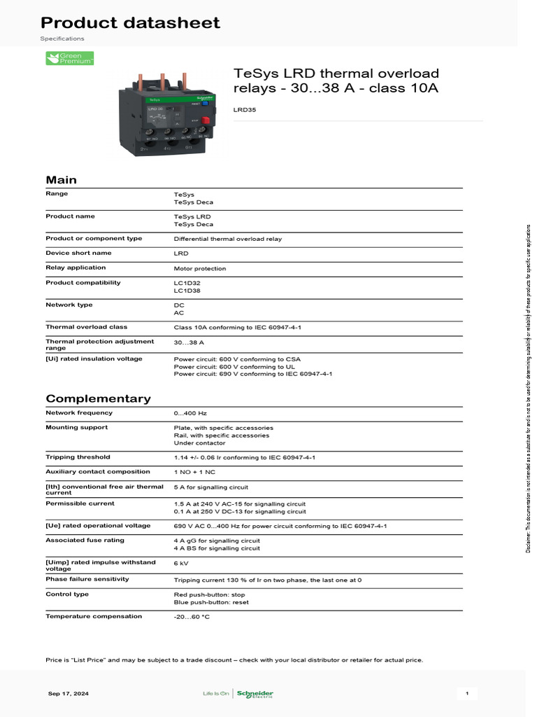 Schneider Electric - TeSys-LRD - LRD35 | PDF | Relay | Electrical ...