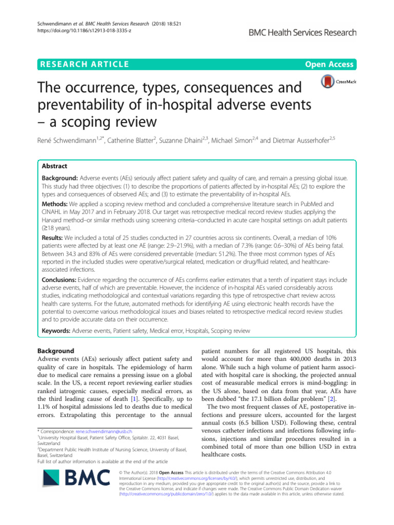 The Occurrence, Types, Consequences and Preventability of In-Hospital ...