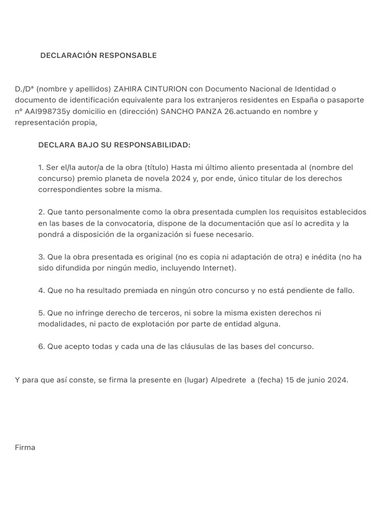 DECLARACIÓN RESPONSABLE | PDF