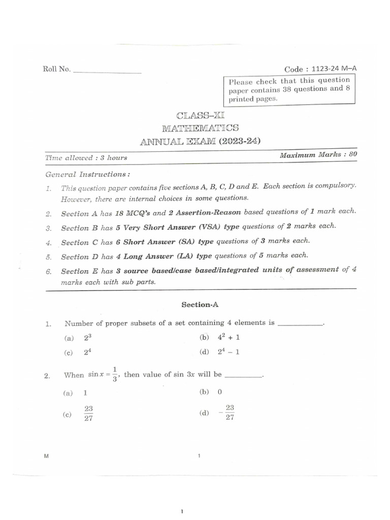 DAV Board 2023 Paper XI | PDF