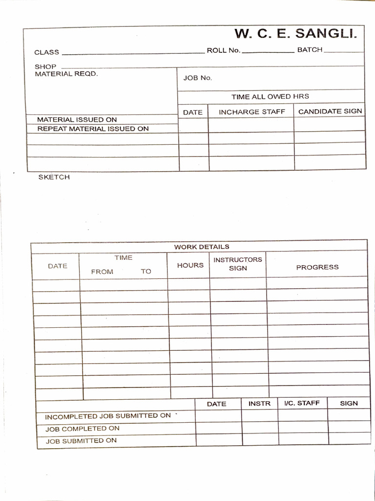 Workshop Job Tracking Sheet | PDF