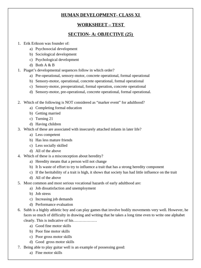 Class 11 Psychology: Human Development Test | PDF | Reason ...