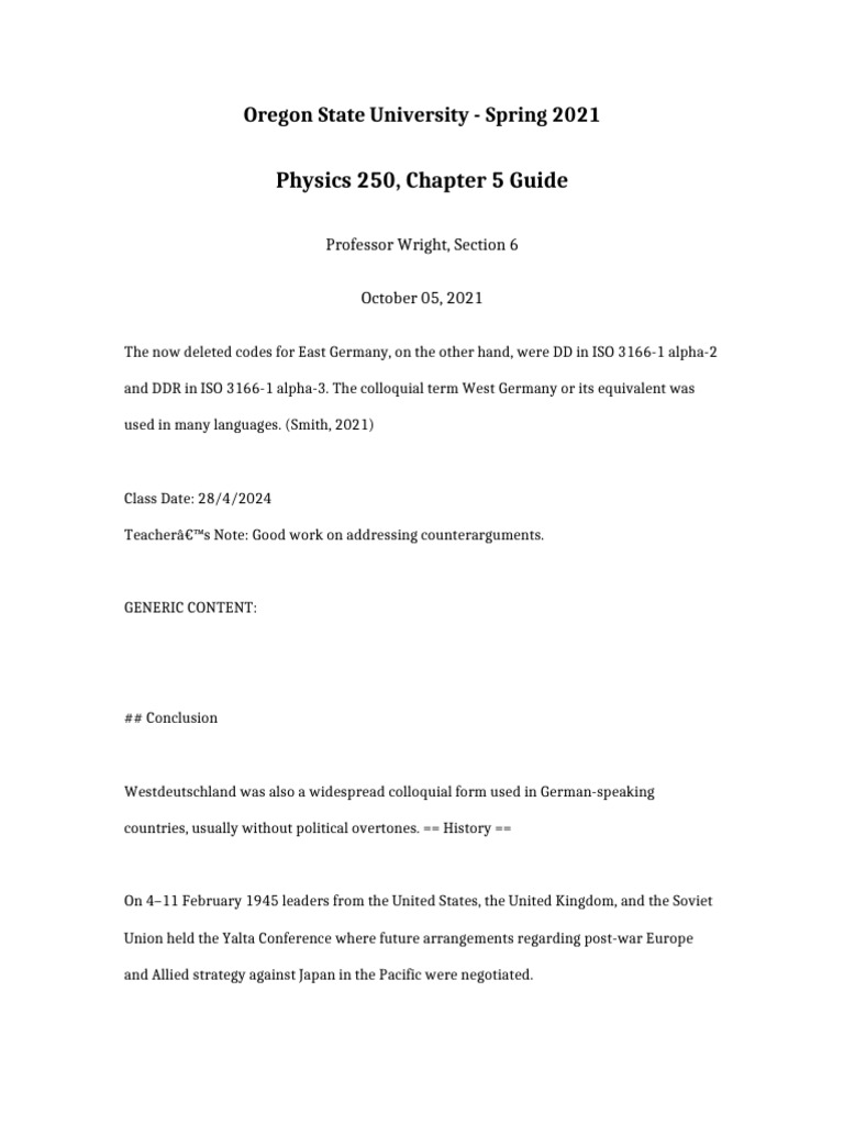 PHYSICS_250_CHAPTER_5_GUIDE | PDF | West Germany | International Relations