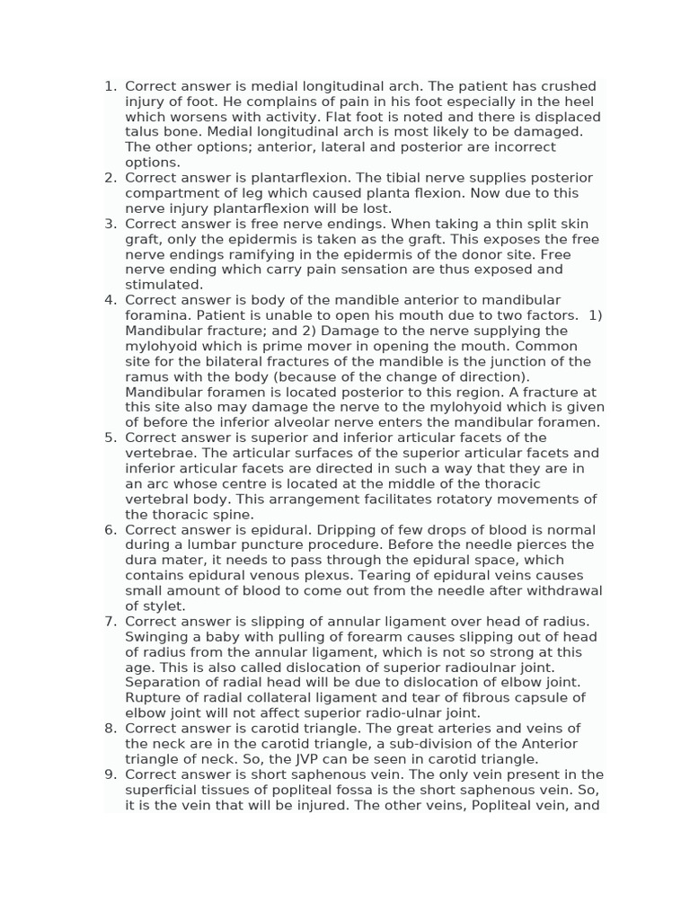 ME219 - MSK CA (Answers + Explanation) | PDF | Elbow | Vein