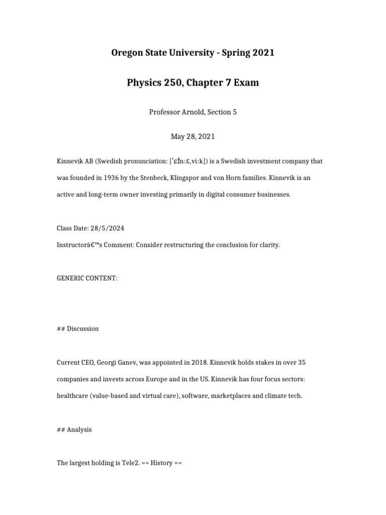 Physics 250 Chapter 7 Exam | PDF