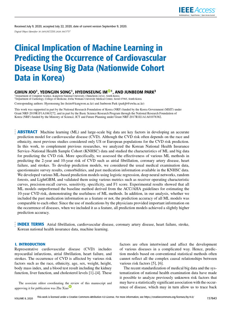 Machine Learning Predicts CVD in Korea | PDF | Cardiovascular Diseases ...