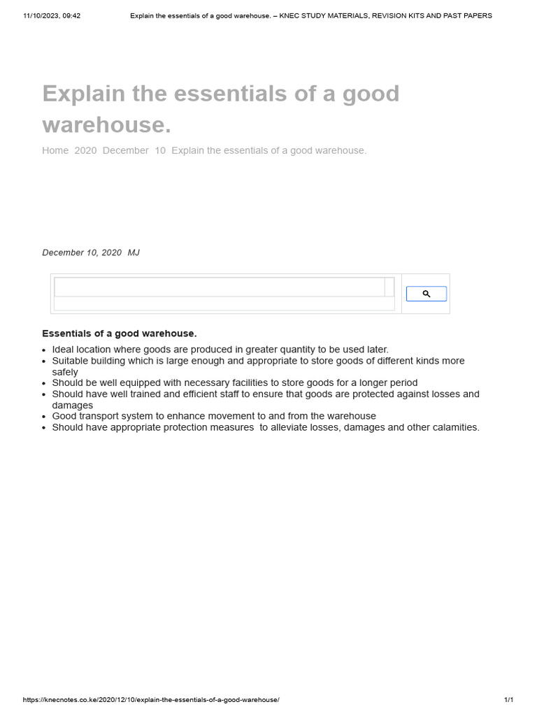 Explain The Essentials of A Good Warehouse. | PDF
