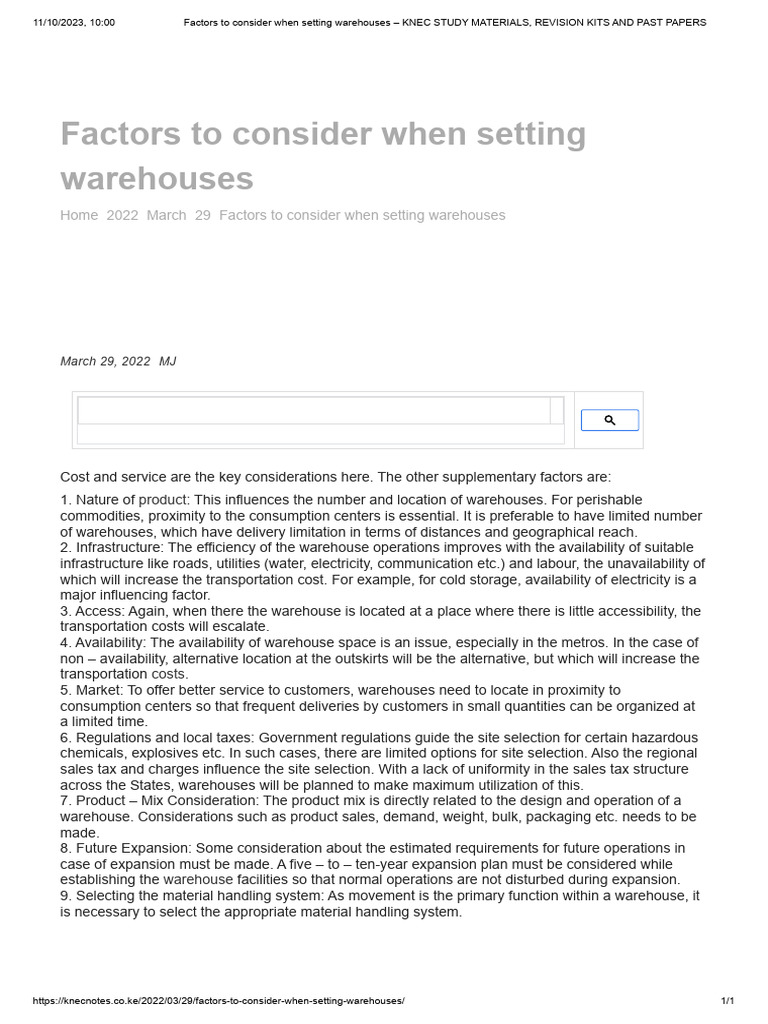 Factors To Consider When Setting Warehouses | PDF | Warehouse | Transport